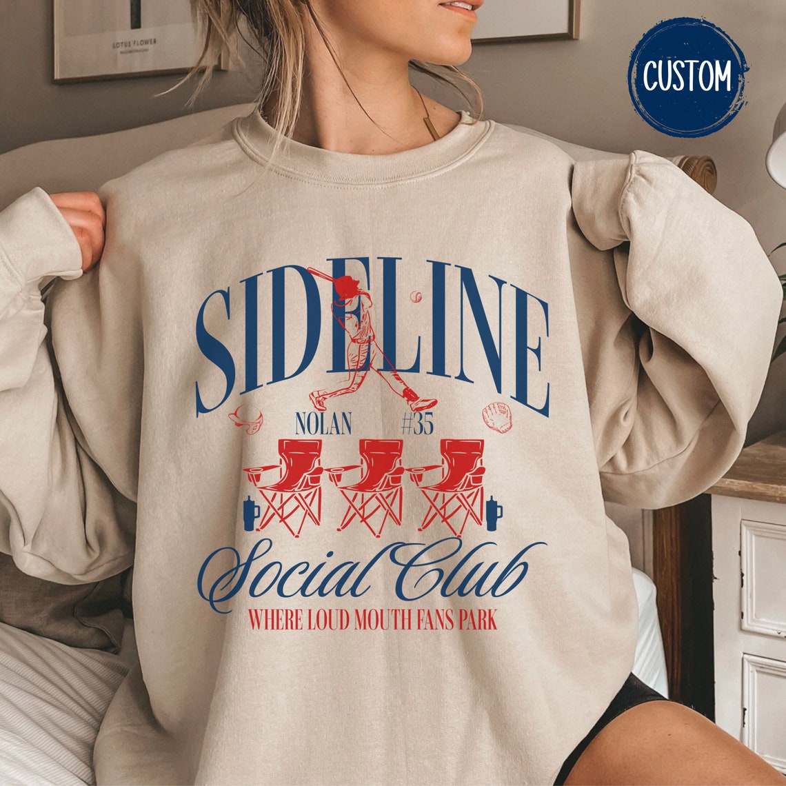 Custom Baseline Social Club Baseball Crewneck Sweatshirt Personalized ...