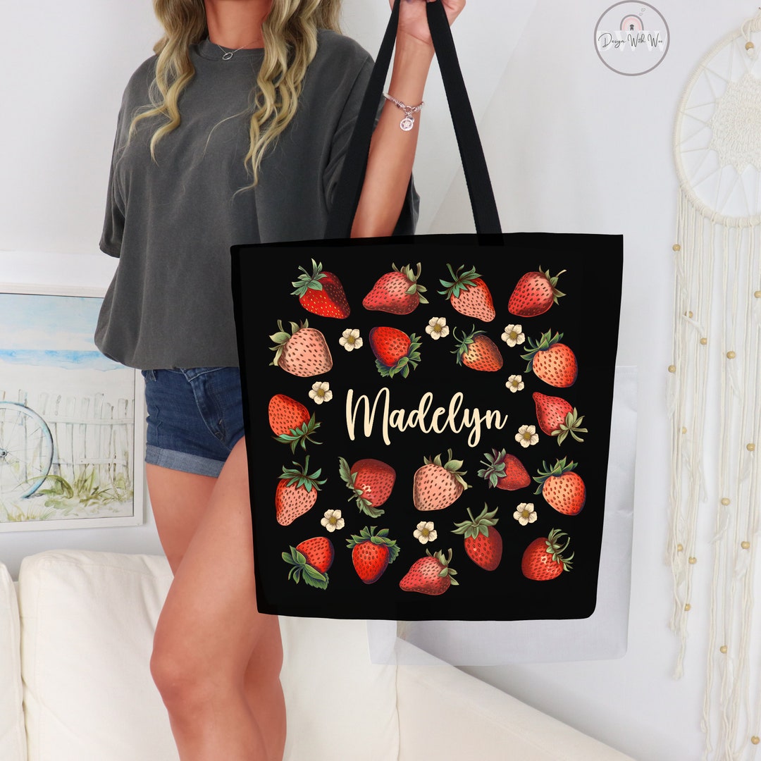 Custom Strawberry Tote Bag Personalized Strawberry Bag Cute Tote Bag