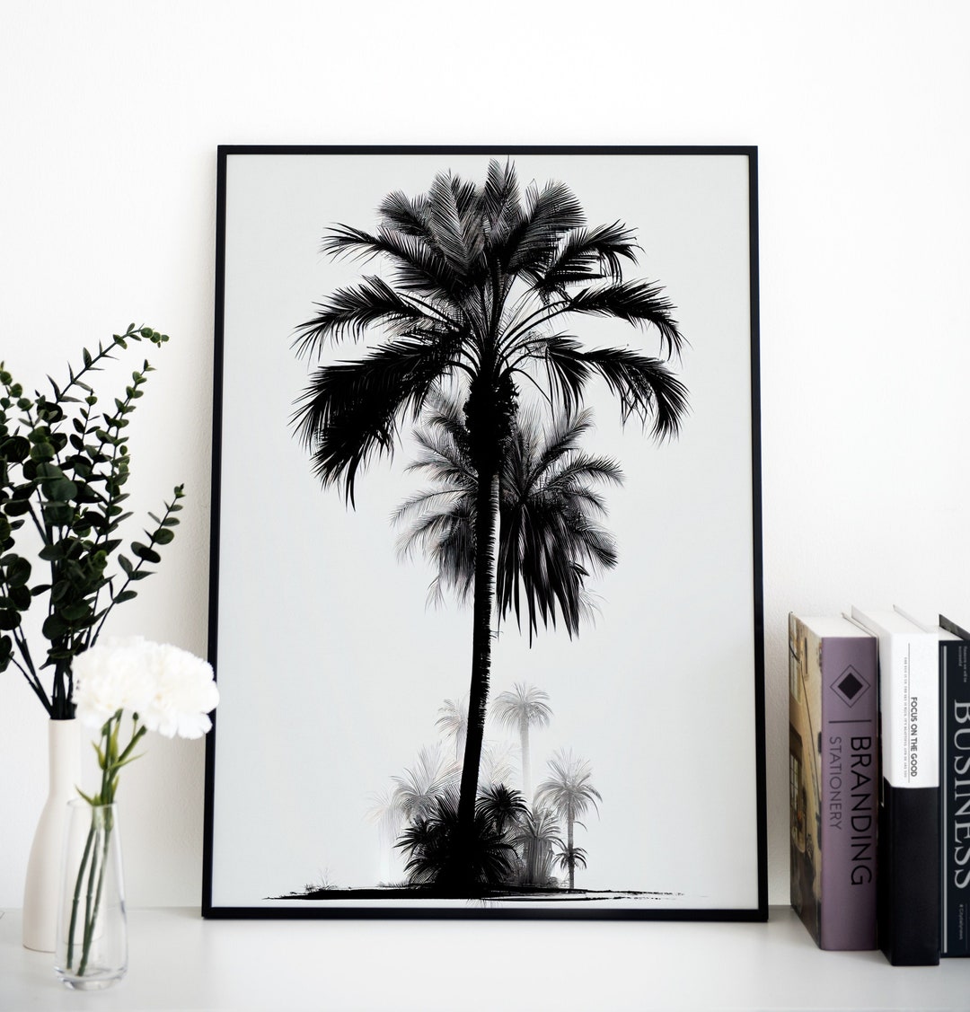 Minimalist Palm Tree Sketch Poster in Black and White PRINTABLE ...