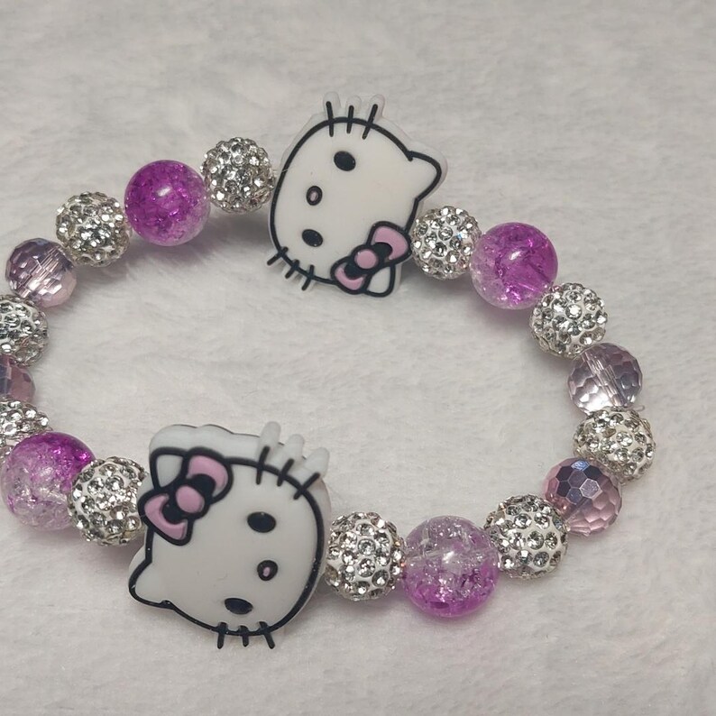 Hello Kitty Bracelet – Sparkle Bead & Purple Glass, Kawaii Jewelry - Etsy