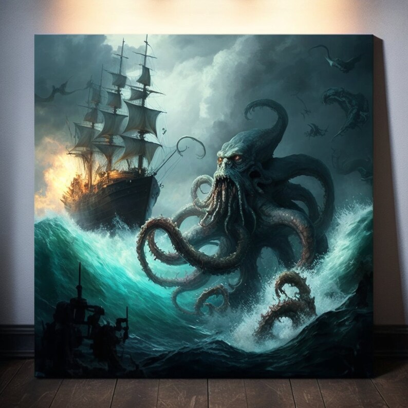 Kraken Oil Painting Style Canvas/poster/framed Print/poster With Hangar/print Out Poster/wall ...