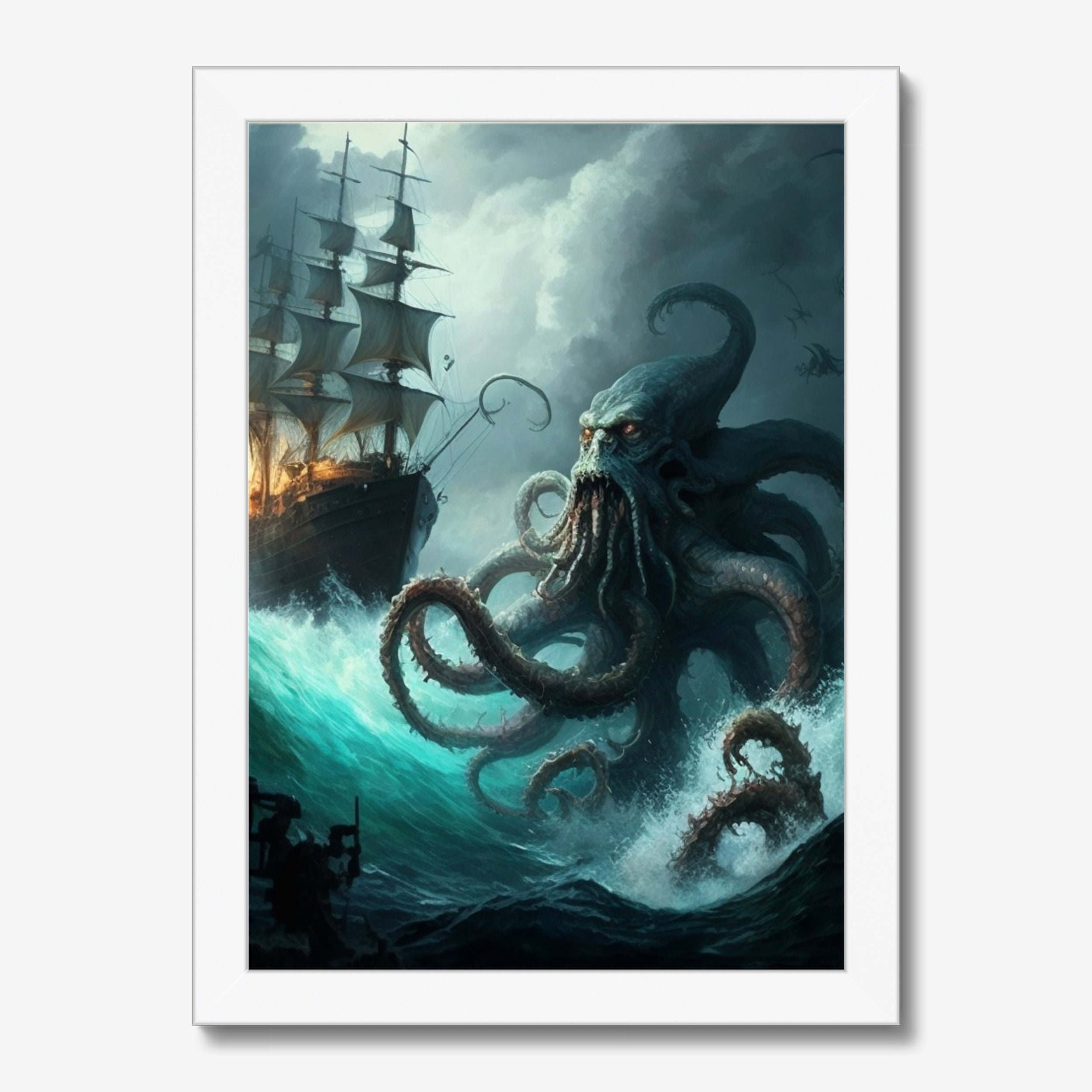 Kraken Oil Painting Style Canvas/poster/framed Print/poster With Hangar ...
