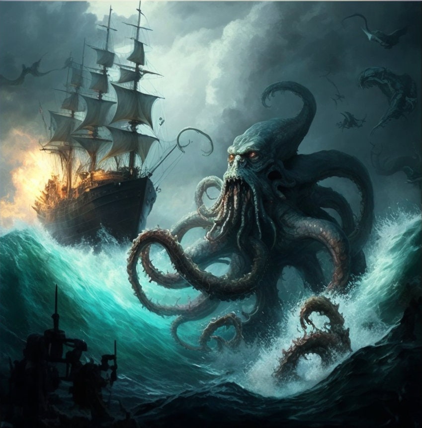 Kraken Oil Painting Style Canvas/poster/framed Print/poster With Hangar/print Out Poster/wall ...