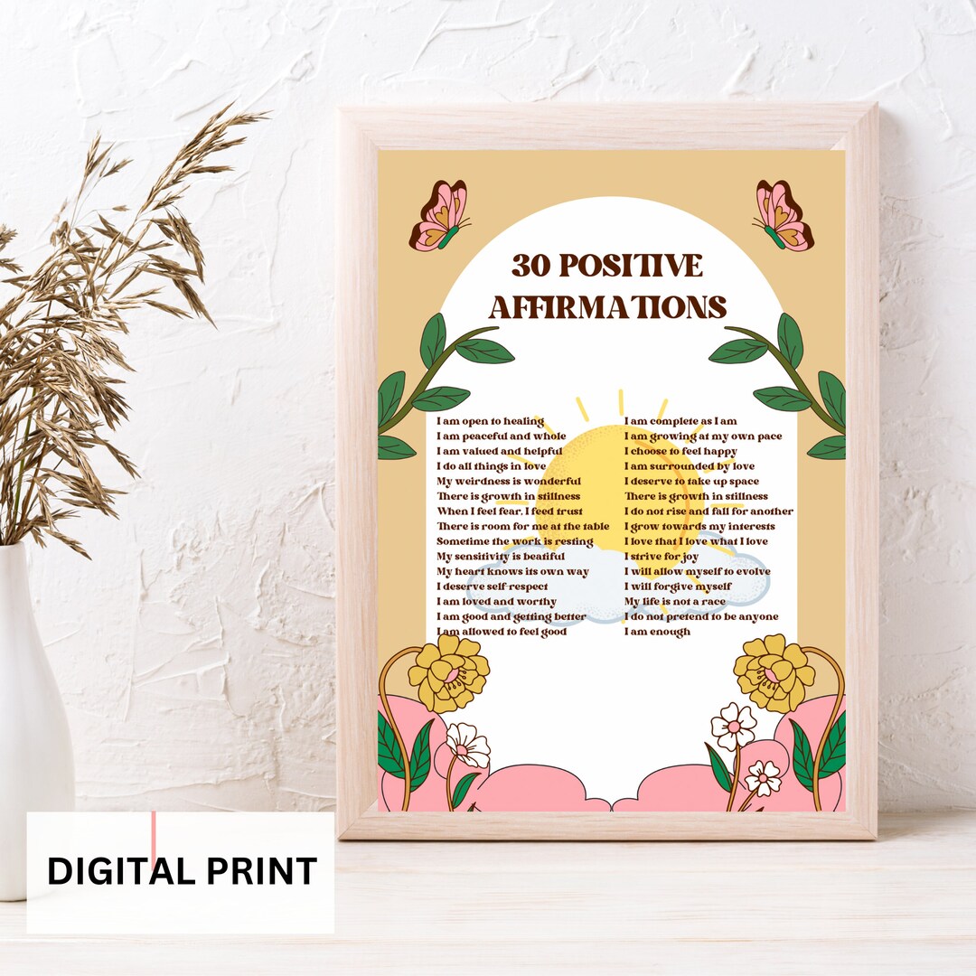 30 Positive Affirmations Printable Wall Art | Retro Vibe Gift for ...