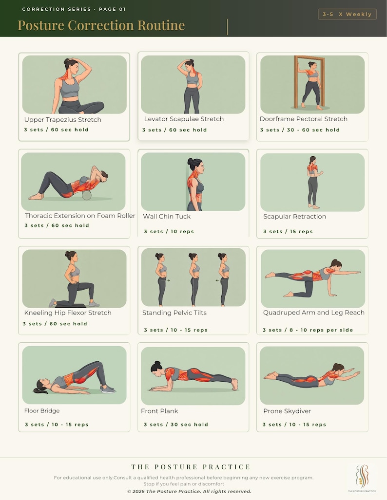 Posture Exercises Chart Printable | Full Body Correction and Stretching ...