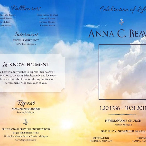 Funeral Program Template Sunset - Etsy