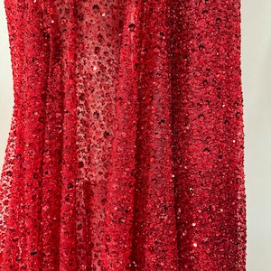 Red Lace Fabric/beads & Red Sequin on Red Sheer Mesh, Perfect Wedding ...