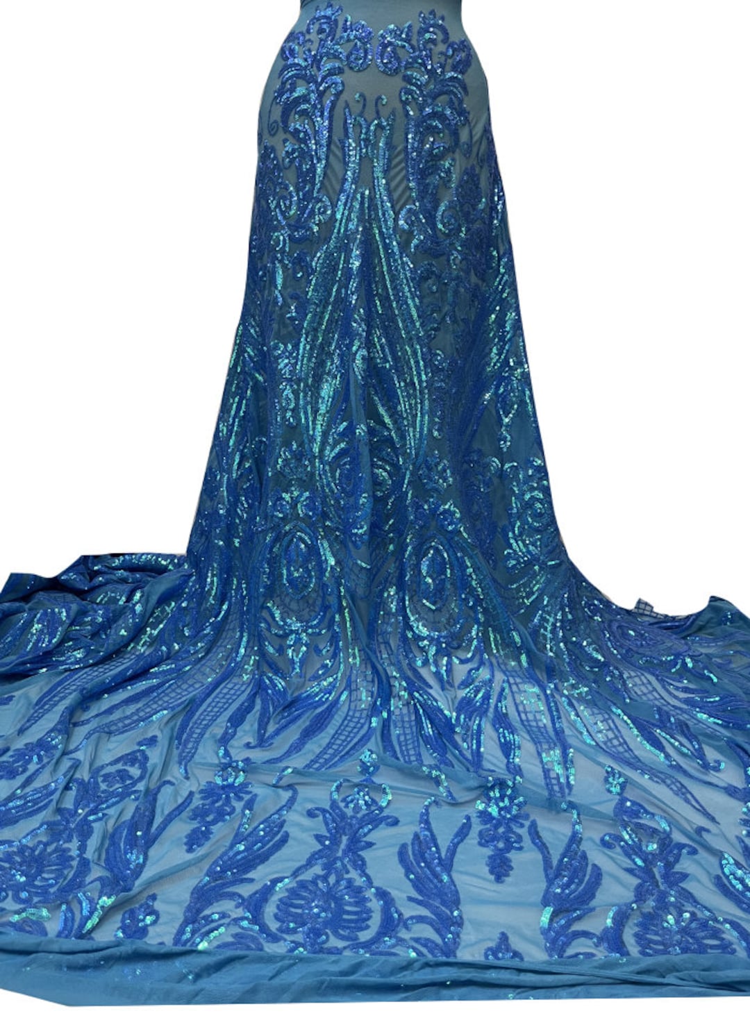 Turquoise Iridescent Sequins Fabric/ See-through Shiny Turquoise ...