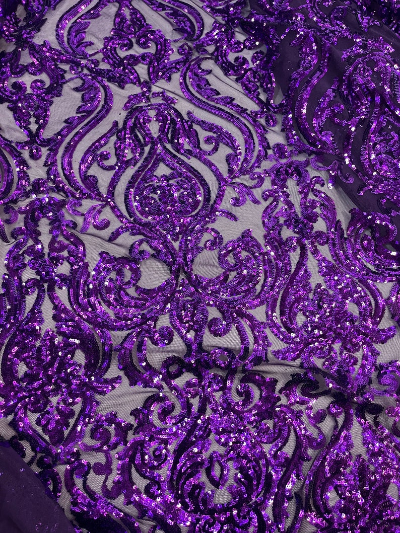 Purple Sequin Fabric | 4 Way Mesh Lace Purple Sequin Fabric- 54” Width ...