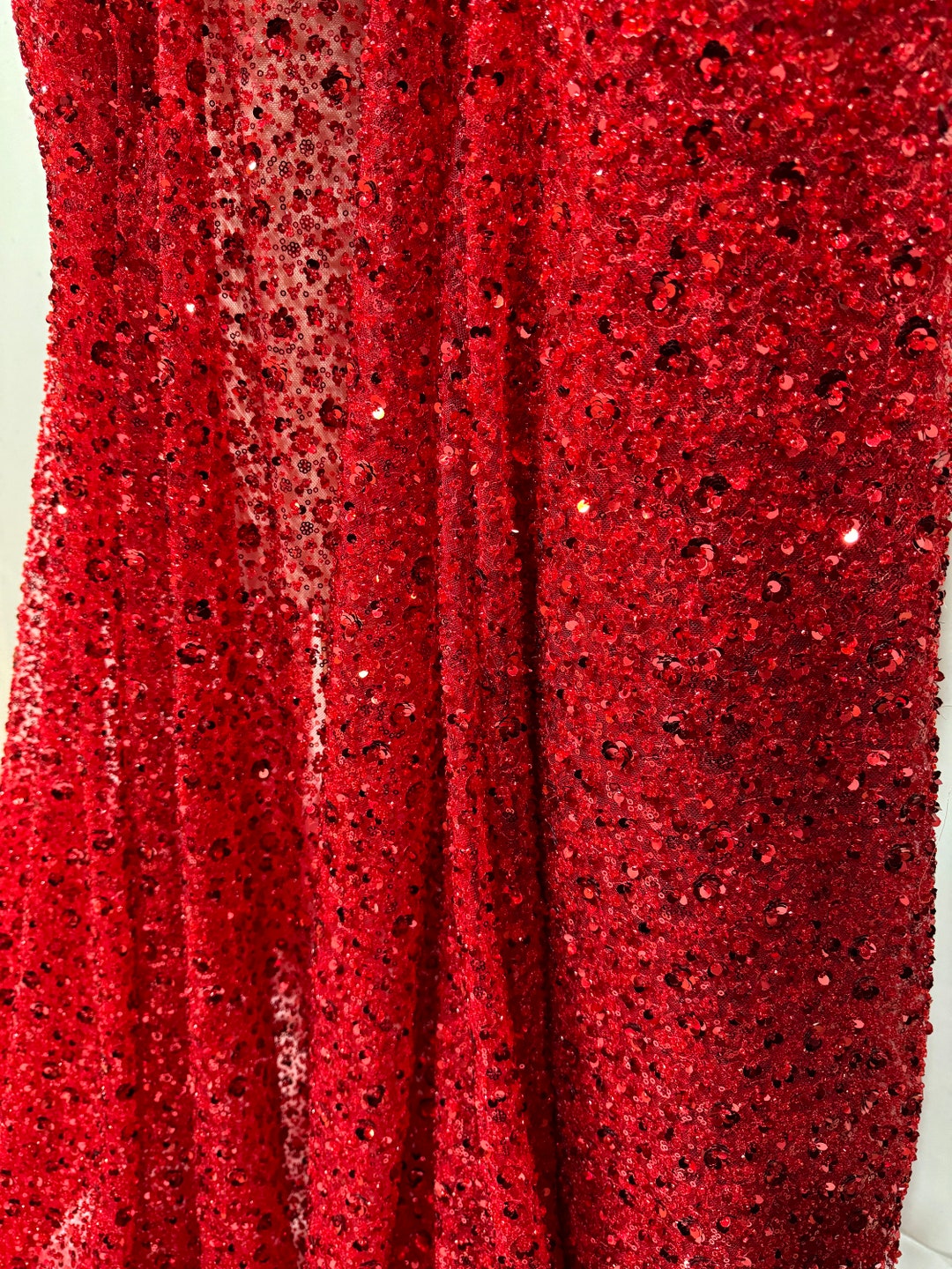 Red Lace Fabric/beads & Red Sequin on Red Sheer Mesh, Perfect Wedding ...