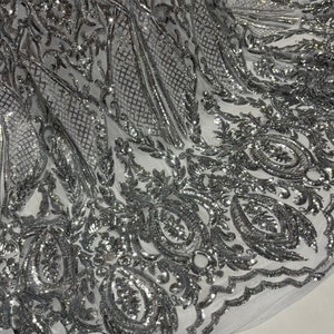 Silver Stretch Sequin Fabric/ 4 Way White Stretch Mesh With - Etsy