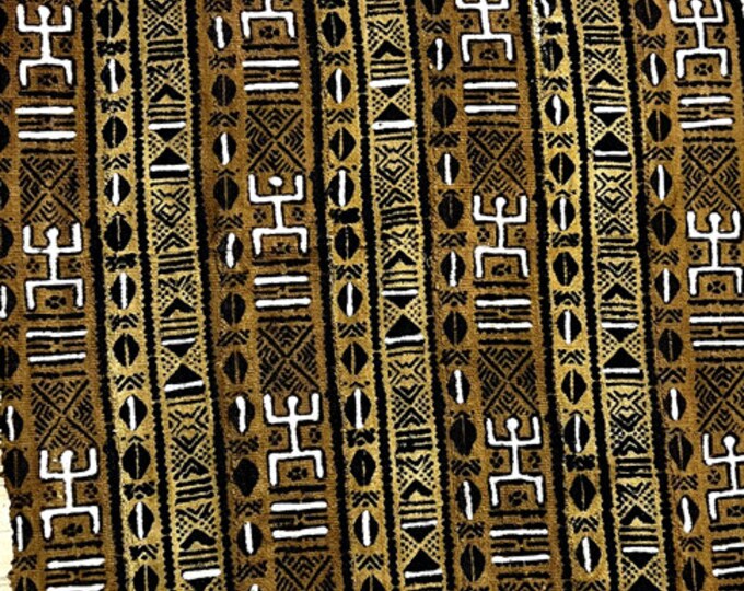 African Authentic Mud Cloth Fabric-black, White, Light-gold, Golden ...