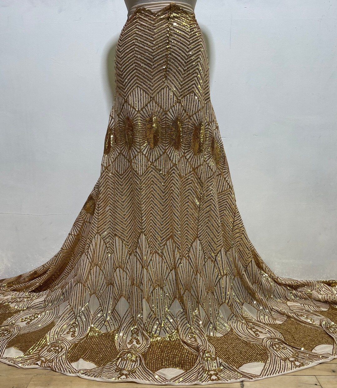 Gold Sequin Fabric/stretch Sequin in Gold/ Nude 4 Way Stretch Mesh ...