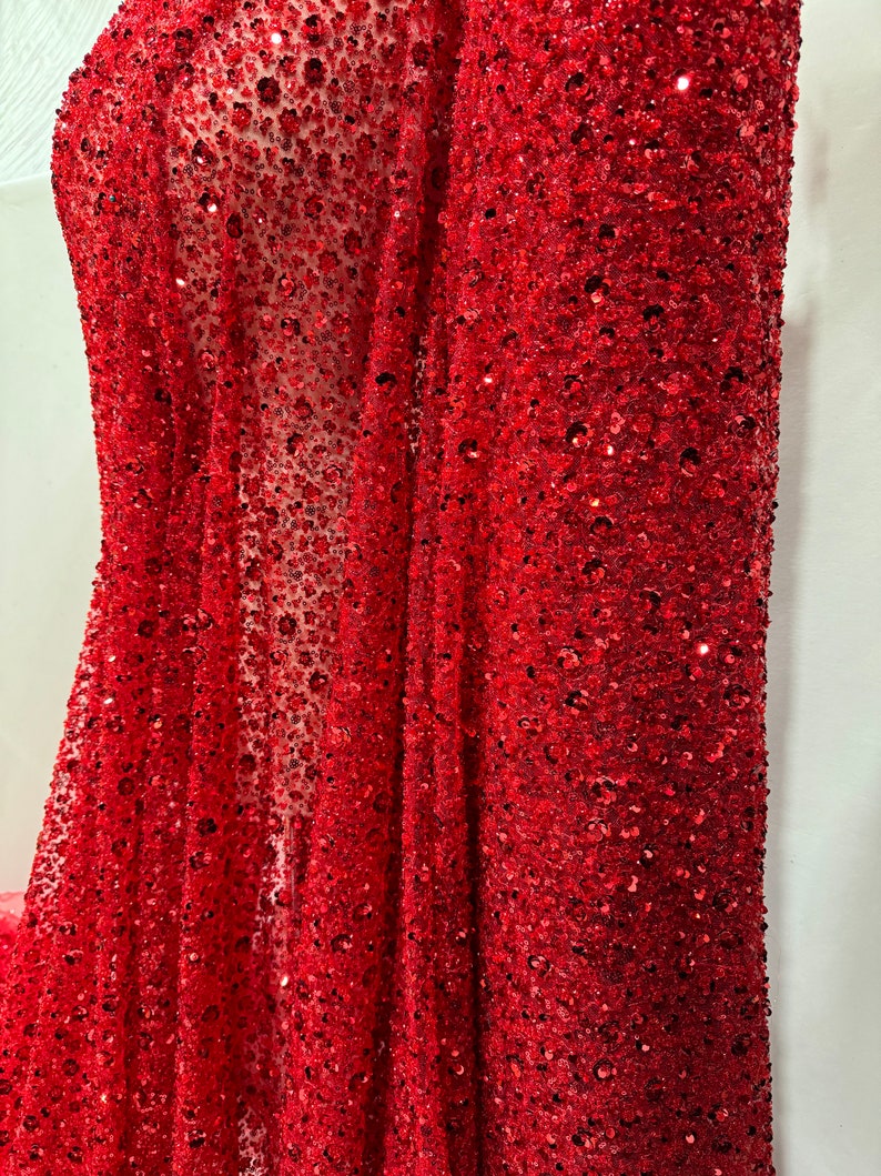 Red Lace Fabric/beads & Red Sequin on Red Sheer Mesh, Perfect Wedding ...