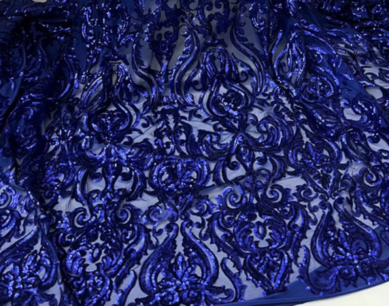 Royal Blue Sequin 4 Way Stretch Mesh Lace Fabric | Sequin for Prom ...