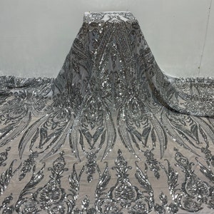 Stretch Silver Sequin Lace Fabric/ Sequin Fabric/ Prom Fabric/sequin ...