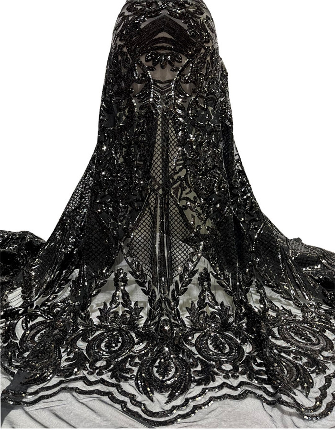 Exclusive Black Sequin Fabric/ Stretch Black Sequins Fabric/ Black ...