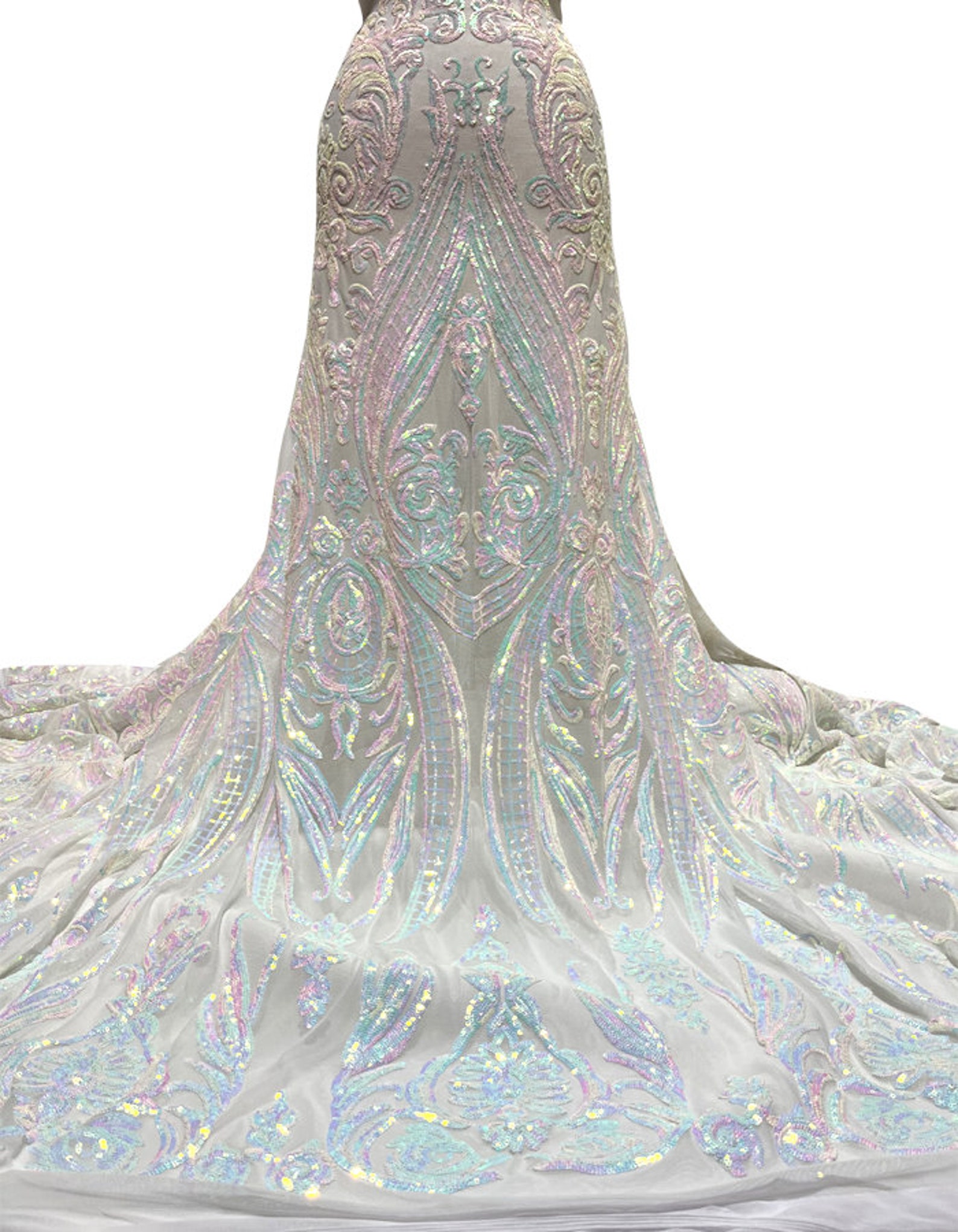 White Iridescent Stretch Sequin Fabric/ 4 Ways Stretch Sequin/prom ...