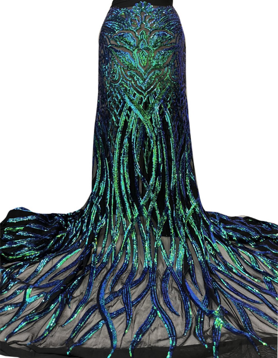 Beautiful GREEN Stretch Sequin Fabric/ Black 4 Way Stretch Black Mesh ...