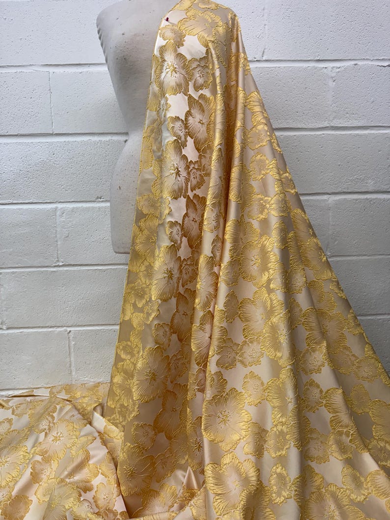 Gold Floral Brocade Jacquard Fabric – Luxurious Metallic for ...