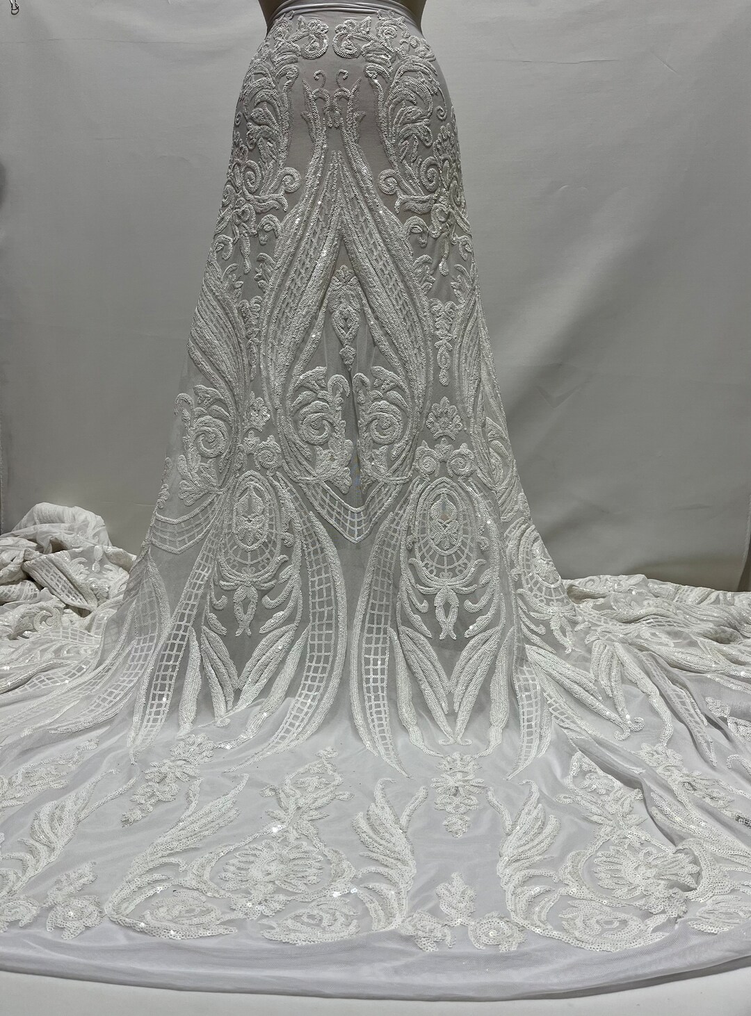 White Exotic Stretch Sequin Lace Fabric/ 4 Way Stretch Sequins - Etsy