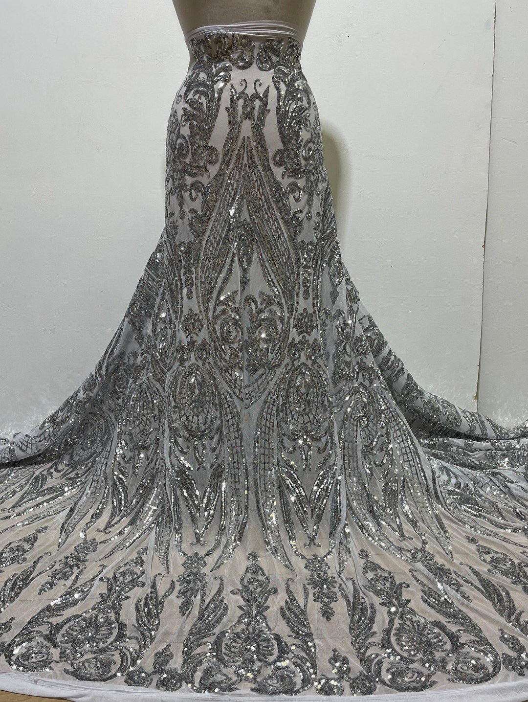 Stretch Silver Sequin Lace Fabric/ Sequin Fabric/ Prom Fabric/sequin ...