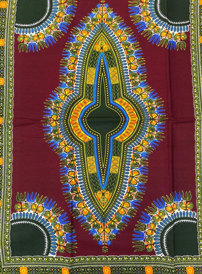 Burgundy Dashiki African Wax Print Fabric| Java Print| Blue Yellow ...