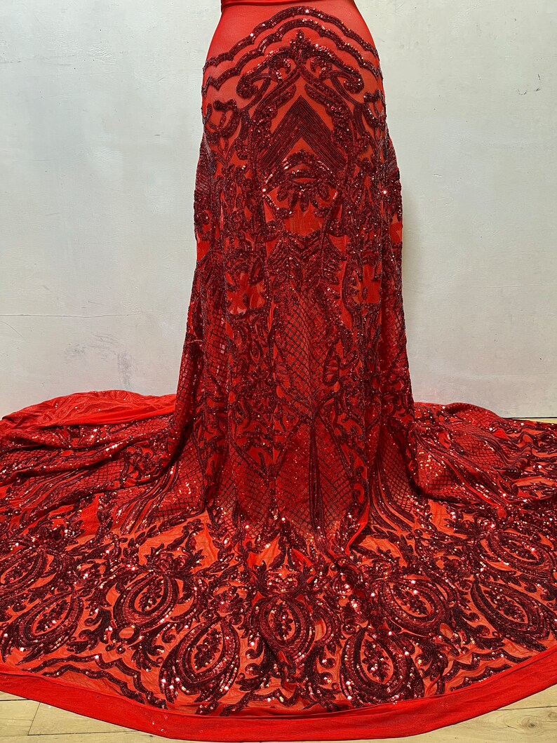 RED Exotic Stretch Sequin Lace Fabric/ Stretch Sequins Fabric/ - Etsy