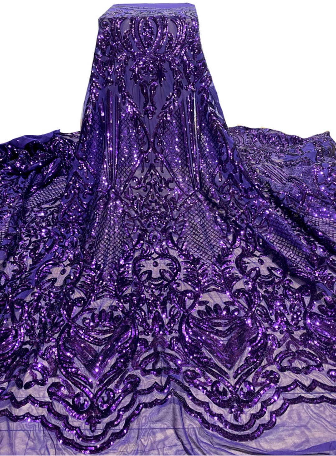 High Quality Purple Stretch Sequin 4 Way Stretch Mesh/ Purple Sequin ...