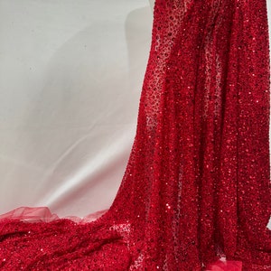 Red Lace Fabric/beads & Red Sequin on Red Sheer Mesh, Perfect Wedding ...