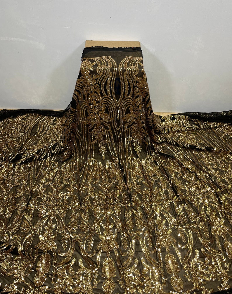 GOLD Stretch Sequin Fabric/gold Sequin/4 Way Black Stretch - Etsy