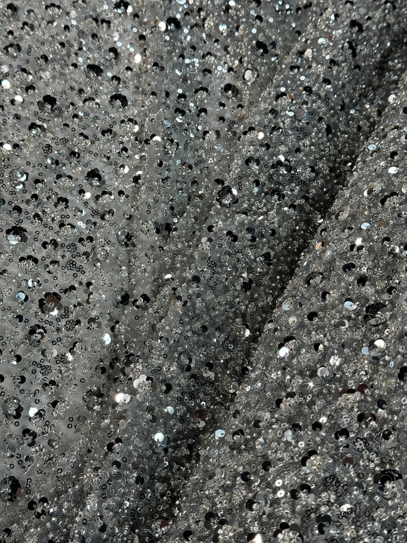 Silver Lace Fabric | Silver Beaded Sequins Mesh Lace Fabric. Perfect ...