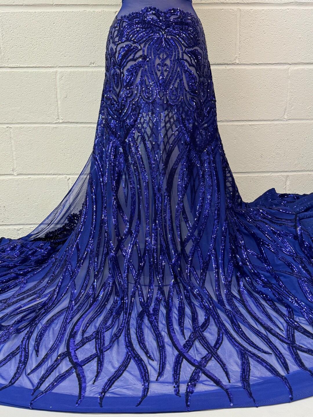 Royal Blue 4 Way Stretch Sequin Mesh Lace Fabric. Perfest for Prom ...