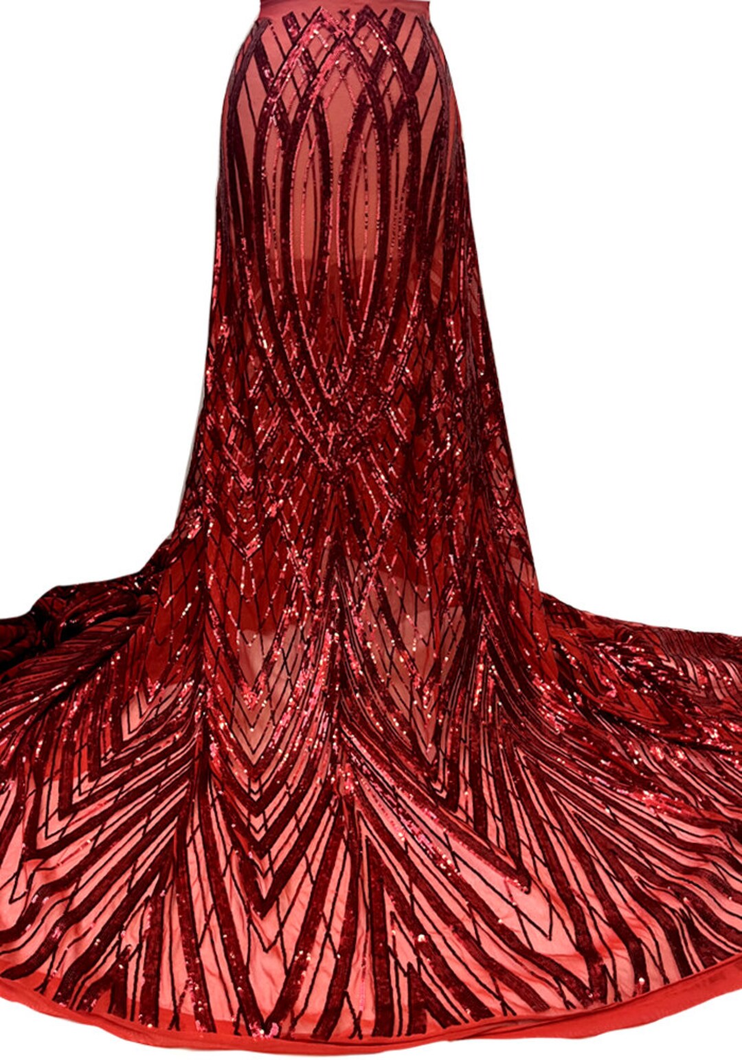 RED Exotic Stretch Sequin Lace Fabric/ Stretch Sequins Fabric/ Red ...