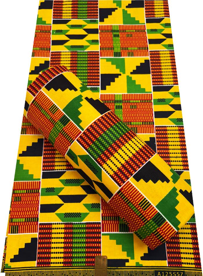 African Kente Print Fabric – Yellow Green Red Kente Print Fabric ...