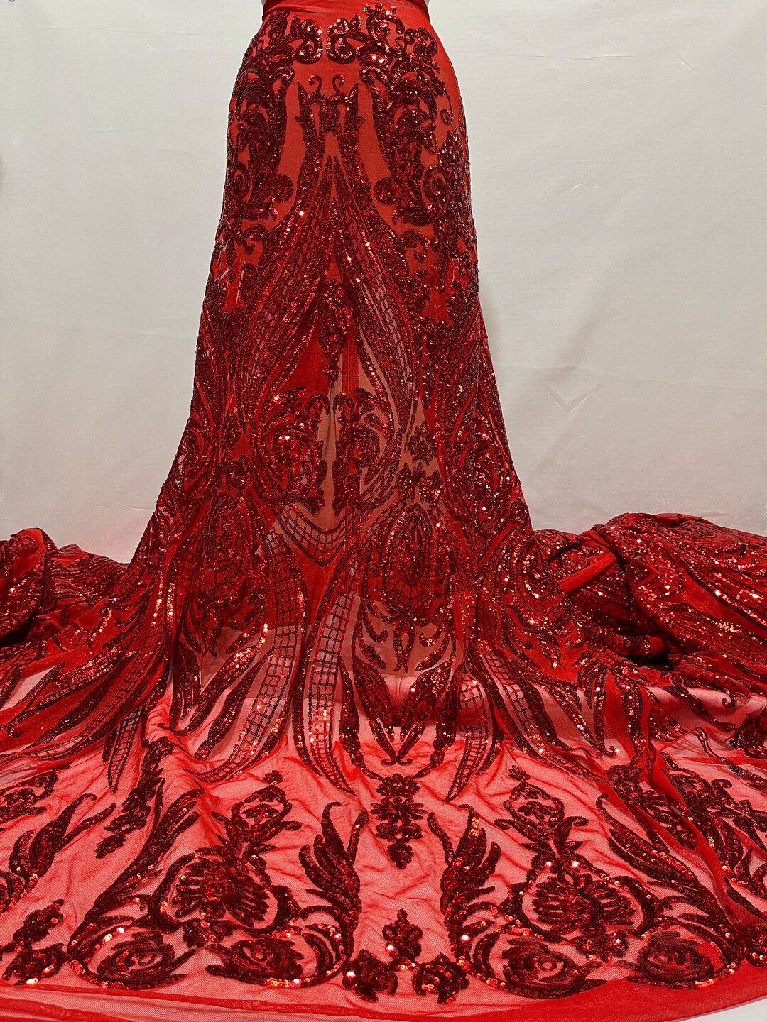 RED Exotic Stretch Sequin Lace Fabric/ Stretch Sequins Fabric/ - Etsy