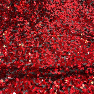 Red Color Stretch Sequin Fabric/black 4 Way Stretch Mesh 5mm Red Sequin ...
