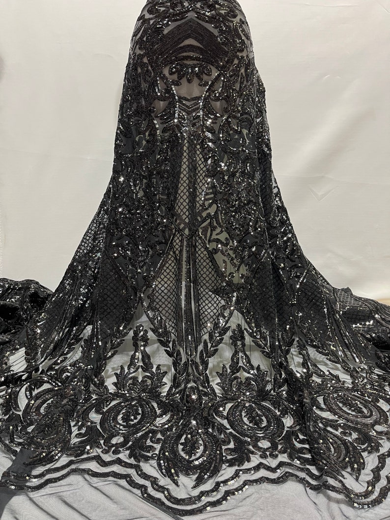 Black Sequin Fabric/ Stretch Black Sequins Fabric/ Black Sequins on ...