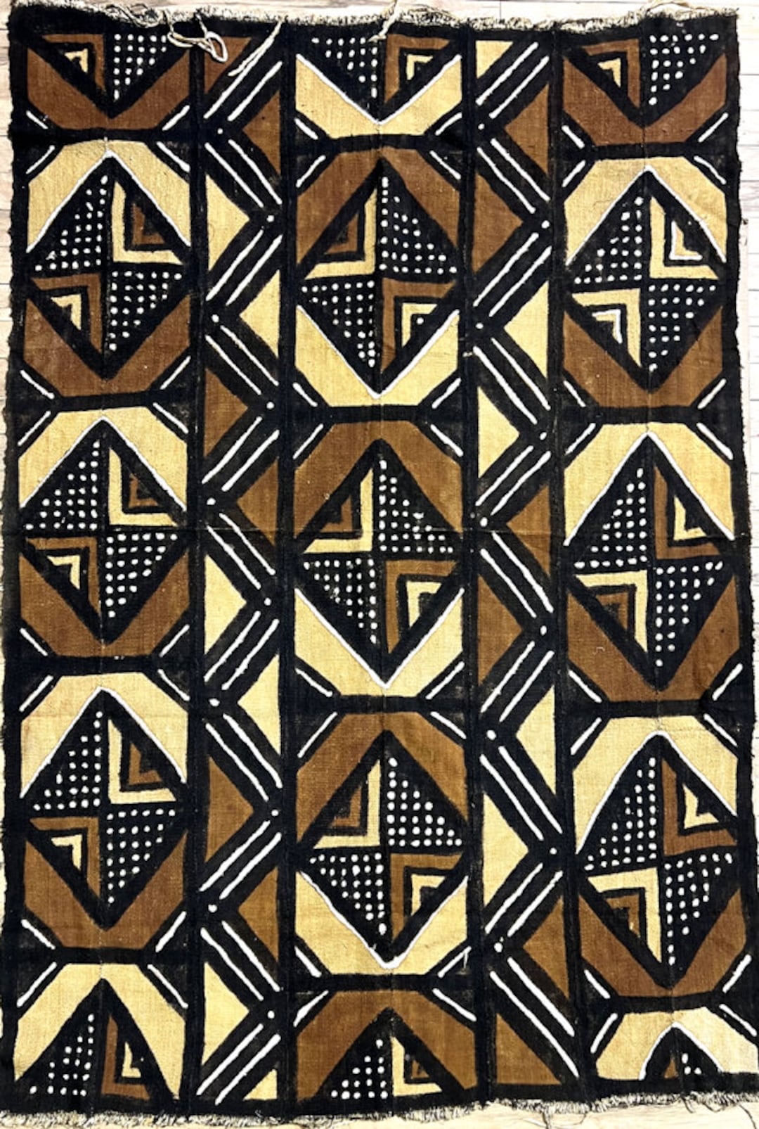 African Authentic Mud Cloth Fabric-black, White, Light-gold, Golden ...
