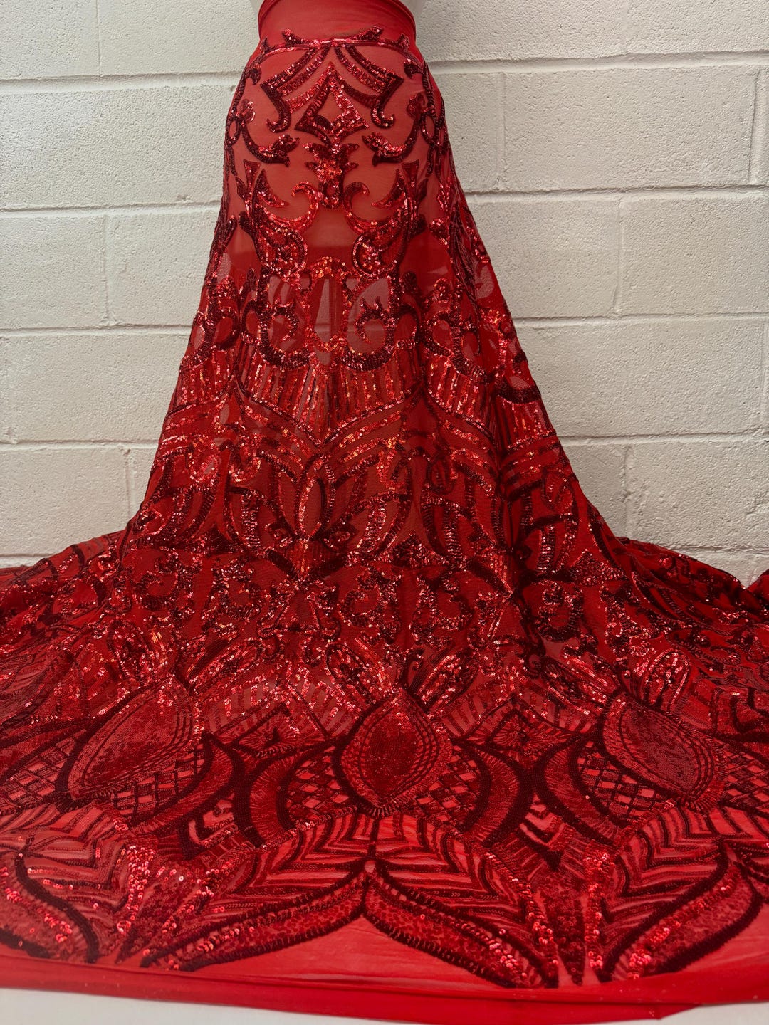 Red Stretch Sequin Lace Fabric-sold by the Yard-52" Width - Etsy
