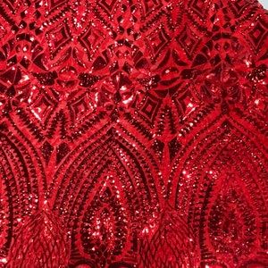RED Exotic Stretch Sequin Lace Fabric/ Stretch Sequins Fabric/ Red ...