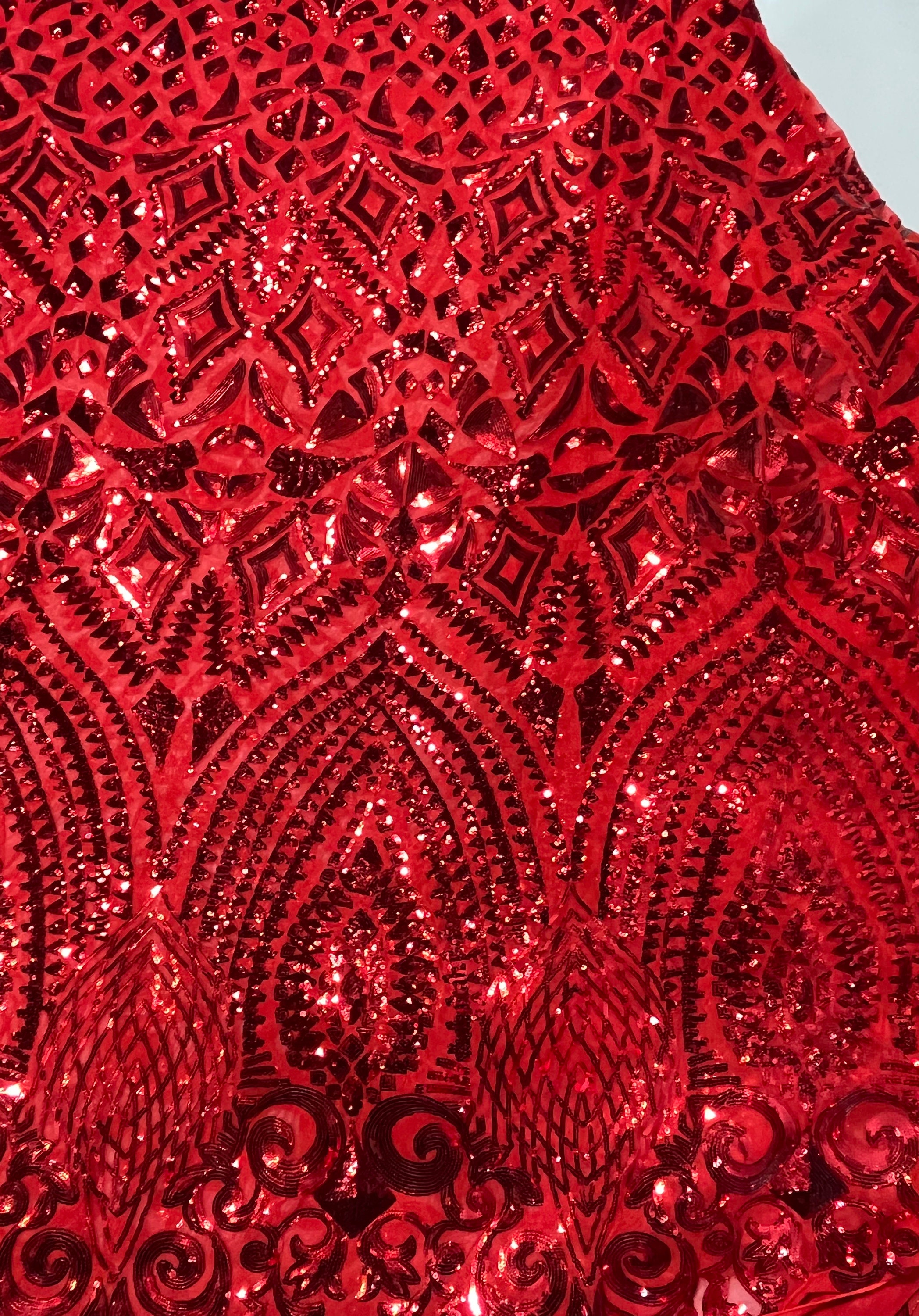 RED Exotic Stretch Sequin Lace Fabric/ Stretch Sequins Fabric/ Red ...