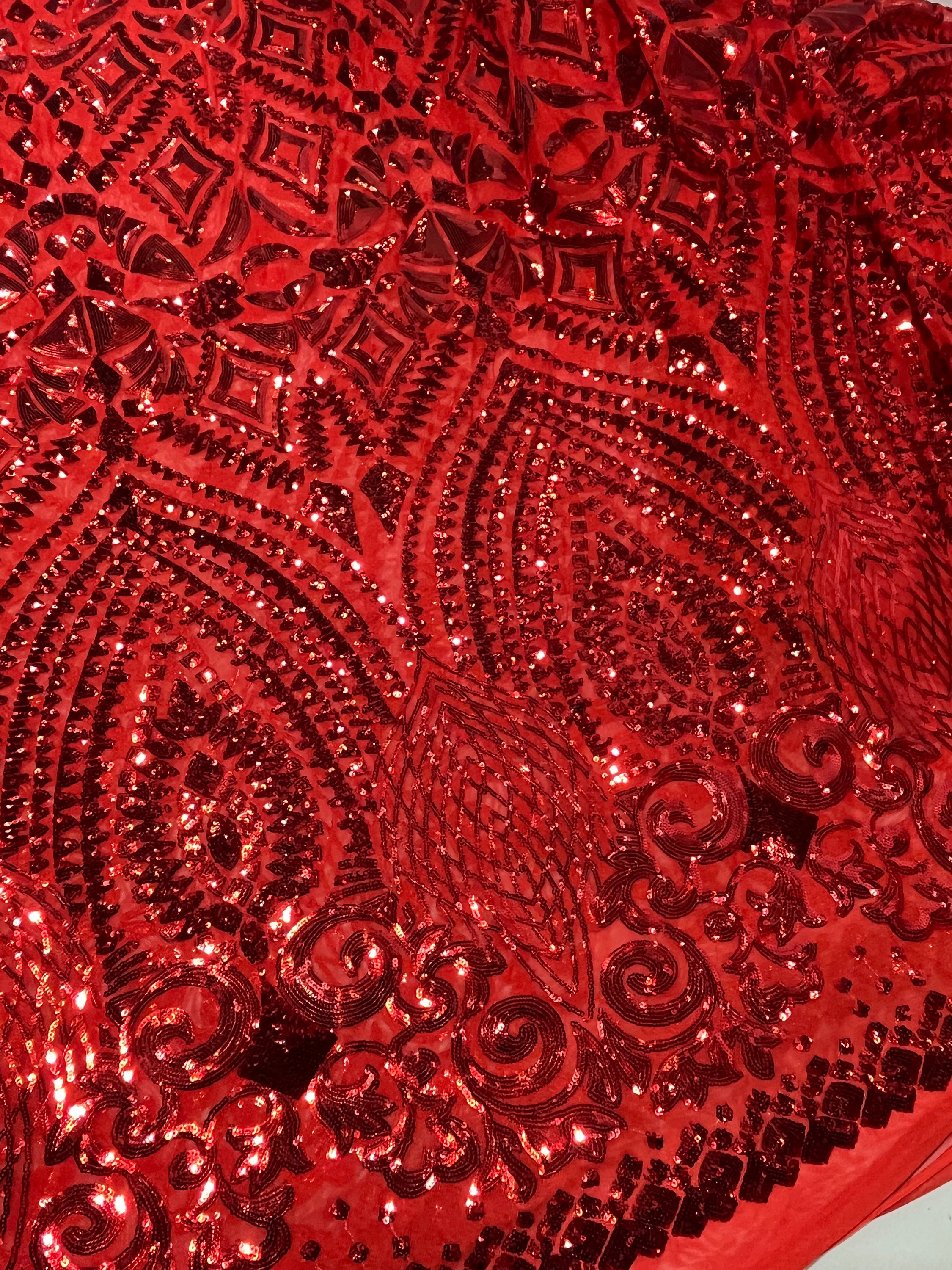 RED Exotic Stretch Sequin Lace Fabric/ Stretch Sequins Fabric/ Red ...