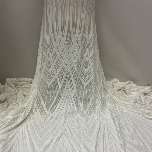 White Exotic Stretch Sequin Lace Fabric/ 4 Way Stretch Sequins - Etsy