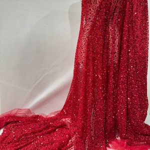Red Lace Fabric/beads & Red Sequin on Red Sheer Mesh, Perfect Wedding ...