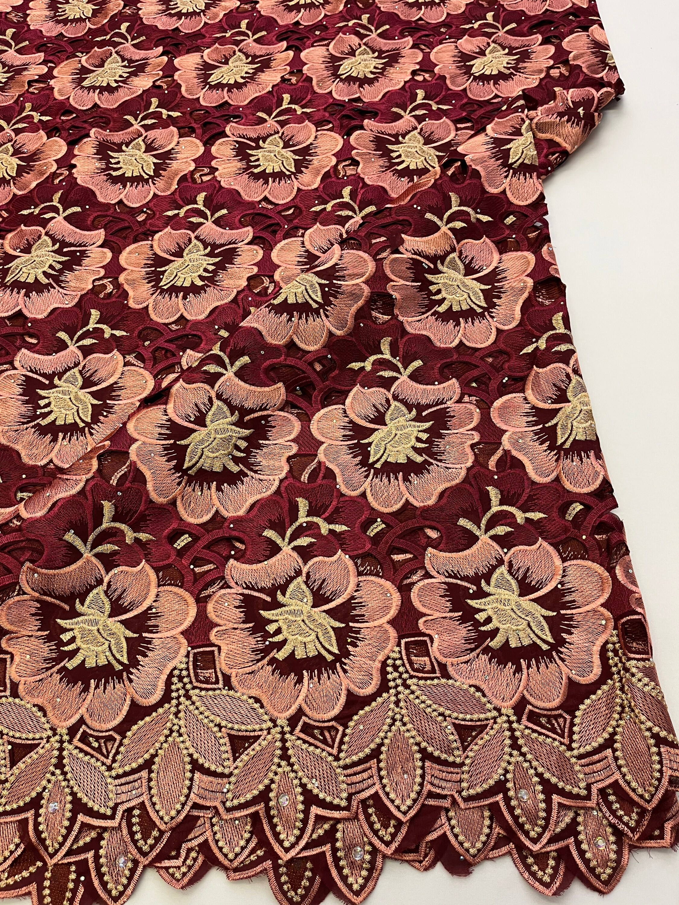 Voile Lace/ Swiss Voile Lace/ Burgundy and Gold Swiss Lace/ Nigerian ...