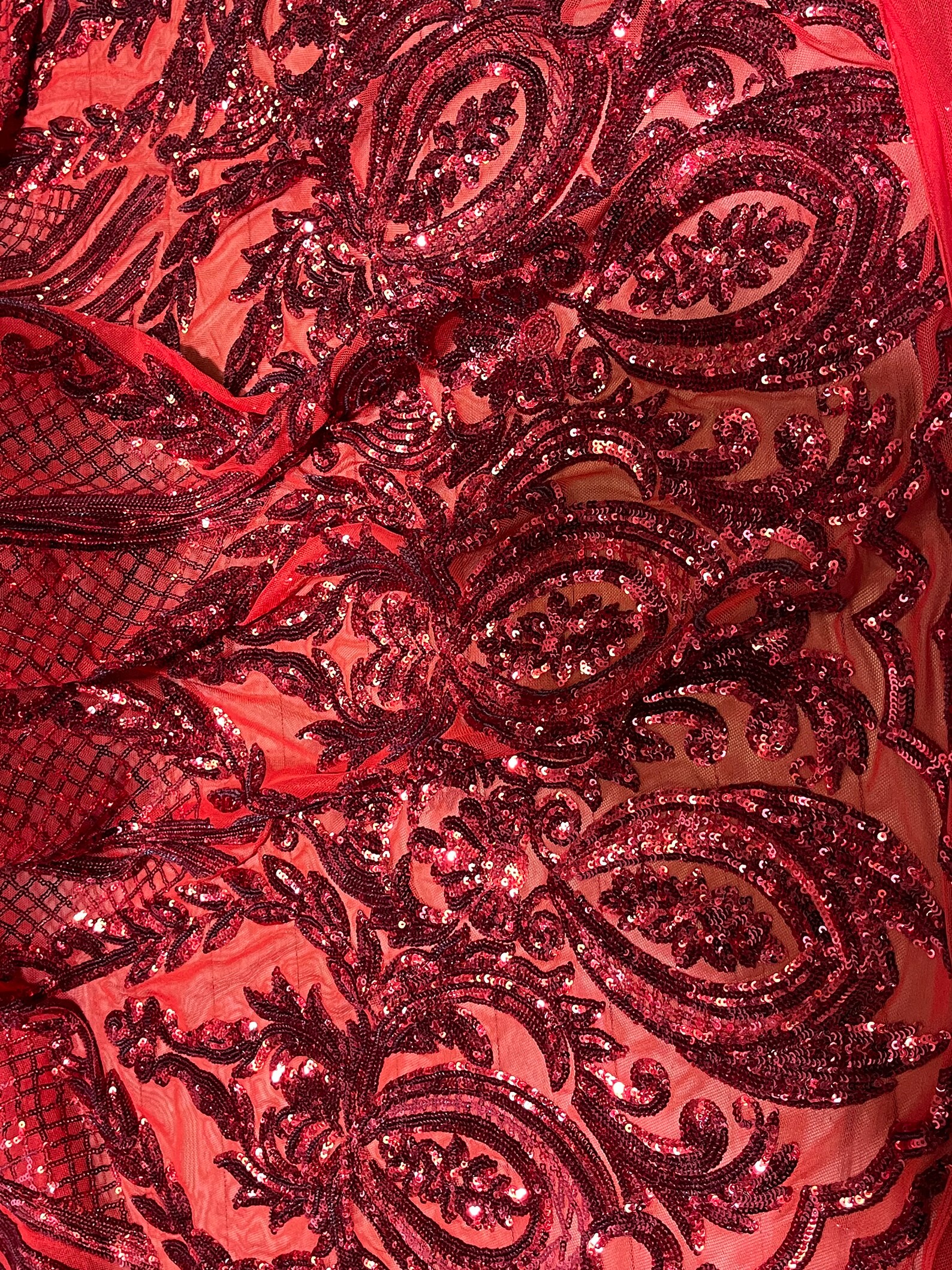 RED Exotic Stretch Sequin Lace Fabric/ Stretch Sequins Fabric/ Red ...