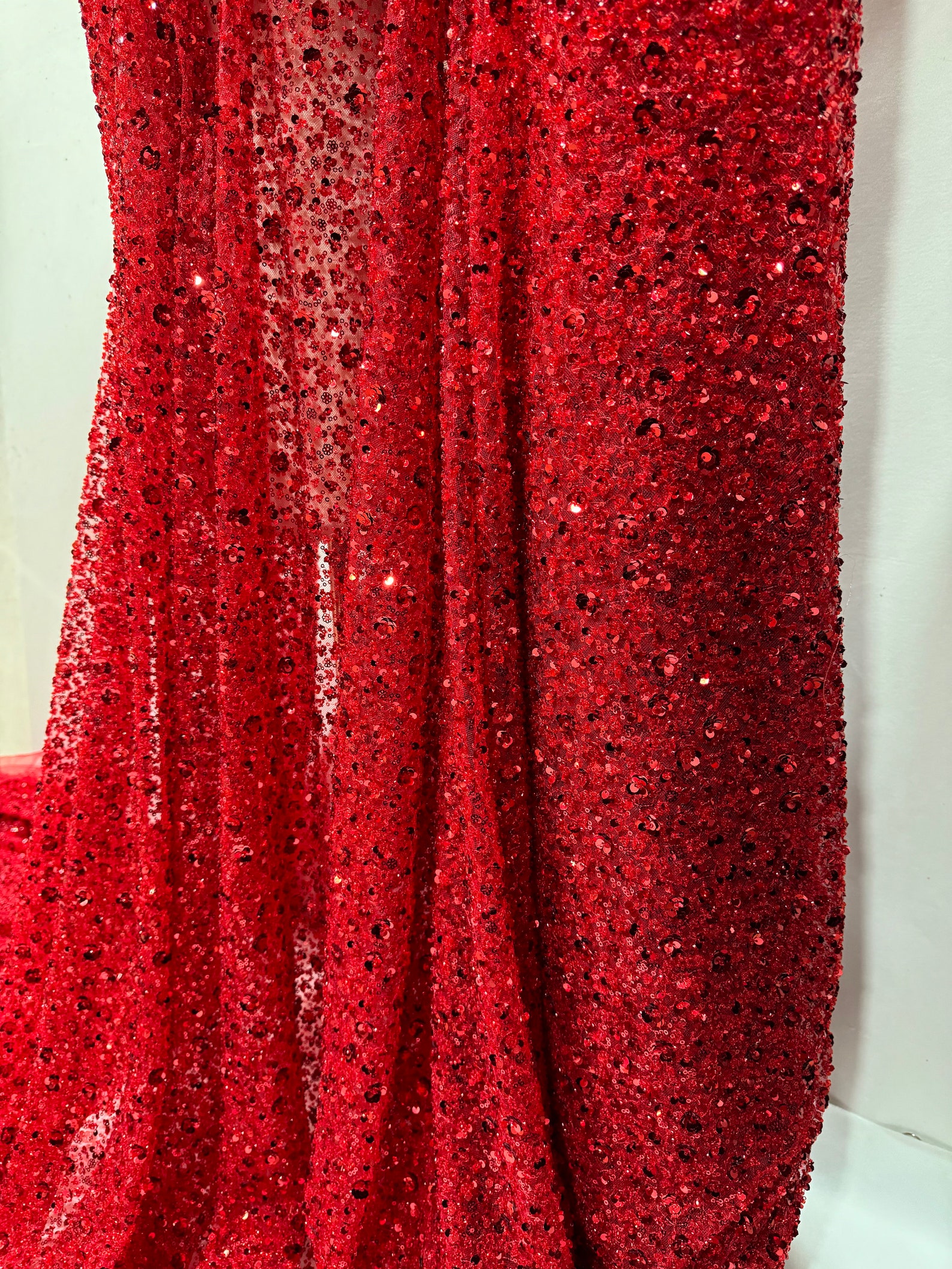 Red Lace Fabric/beads & Red Sequin on Red Sheer Mesh, Perfect Wedding ...