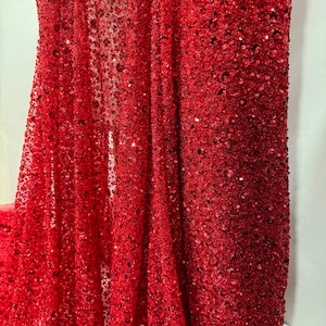 Red Lace Fabric/beads & Red Sequin on Red Sheer Mesh, Perfect Wedding ...