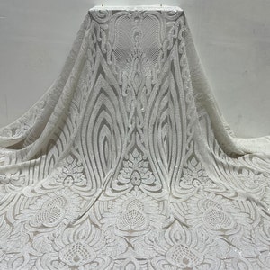 WHITE Stretch Sequin Fabric/ White 4 Way Stretch Mesh White Sequin ...